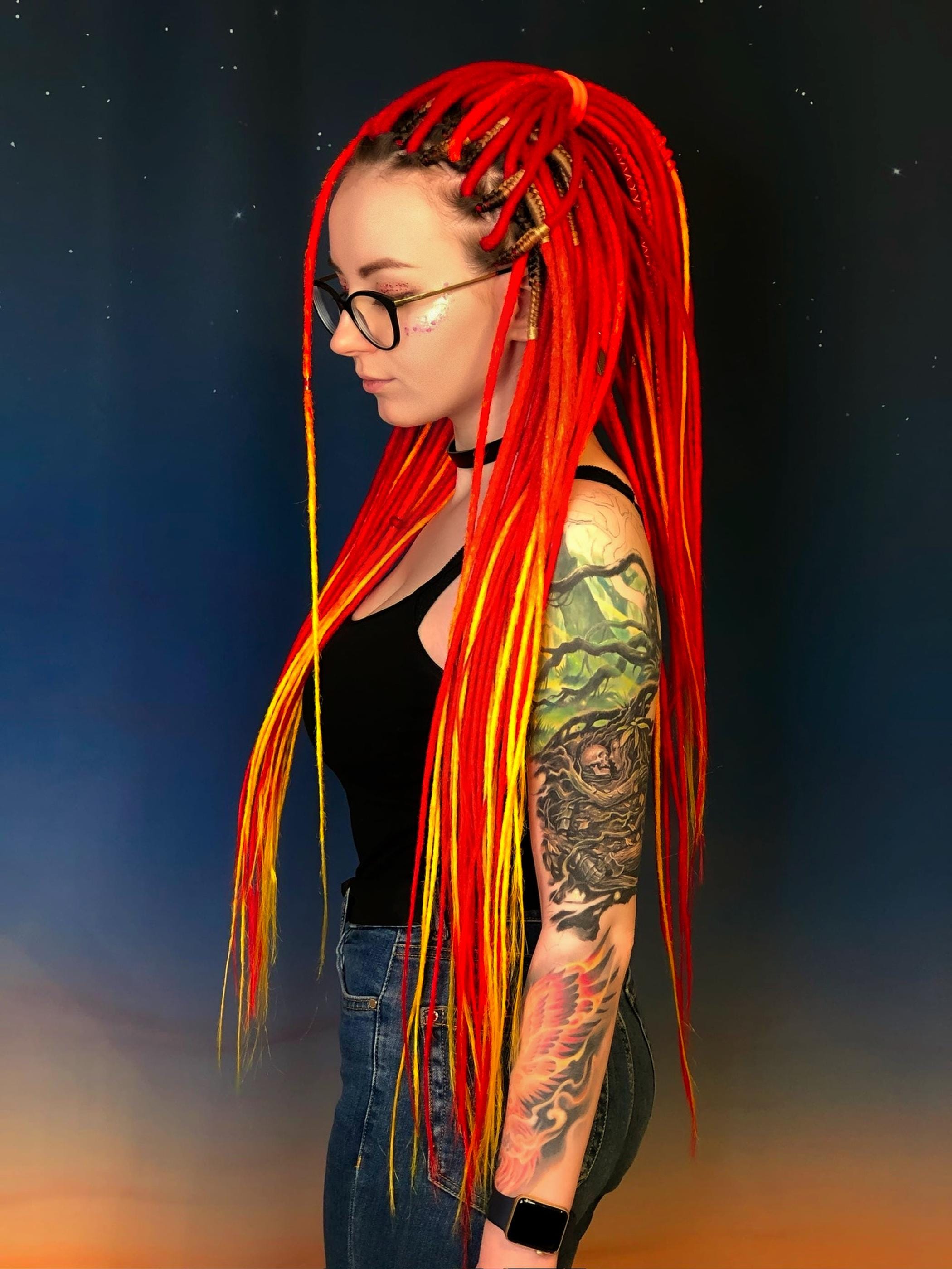 Red Orange Yellow Dreads | Fire Ombre Dreadlocks Set | Synthetic DE SE ...