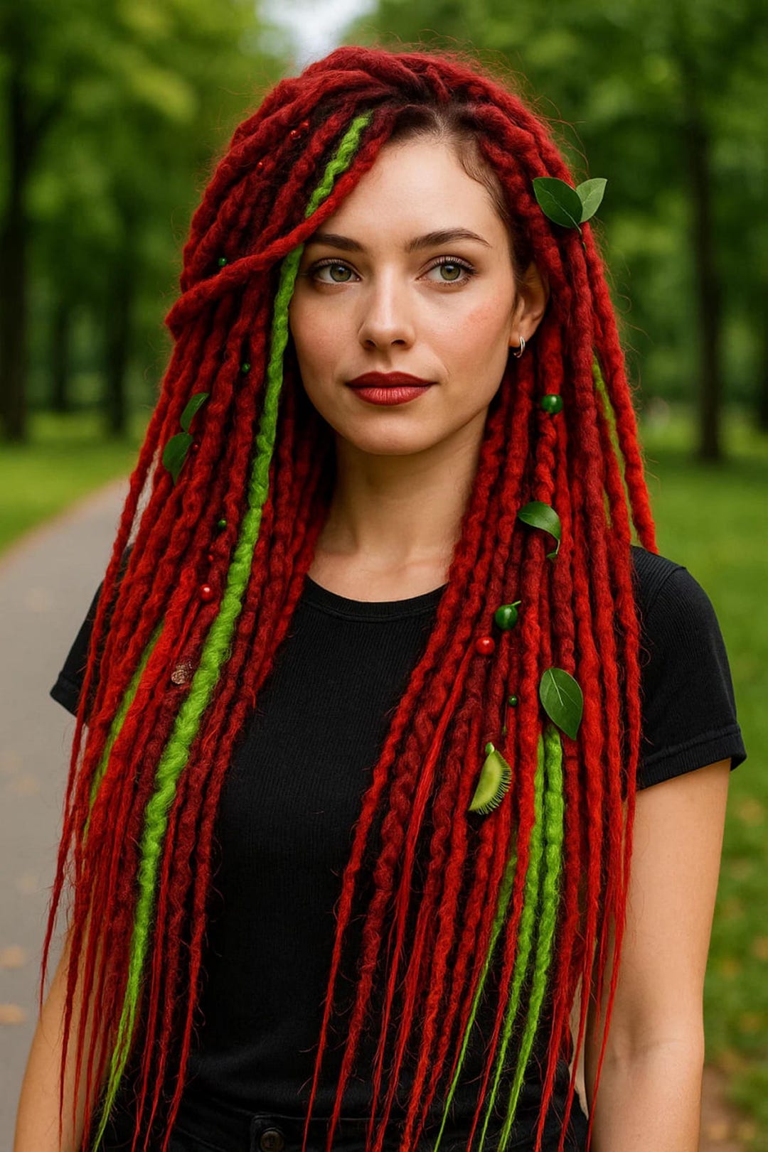 Poison Ivy Dreads – Red to Green Jungle Witch Hair Set, SE/DE ...