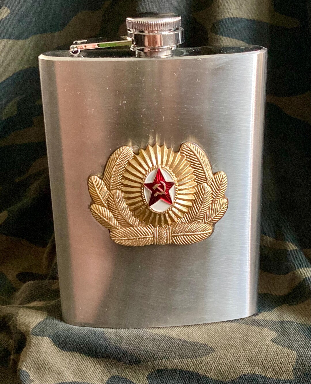 Soviet Air Force Officer Cap Badge Mounted 8oz Stainless Steel Hip ...