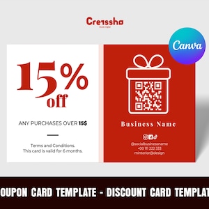 Editable Coupon Card Template, Printable Business Promo Card, Gift ...