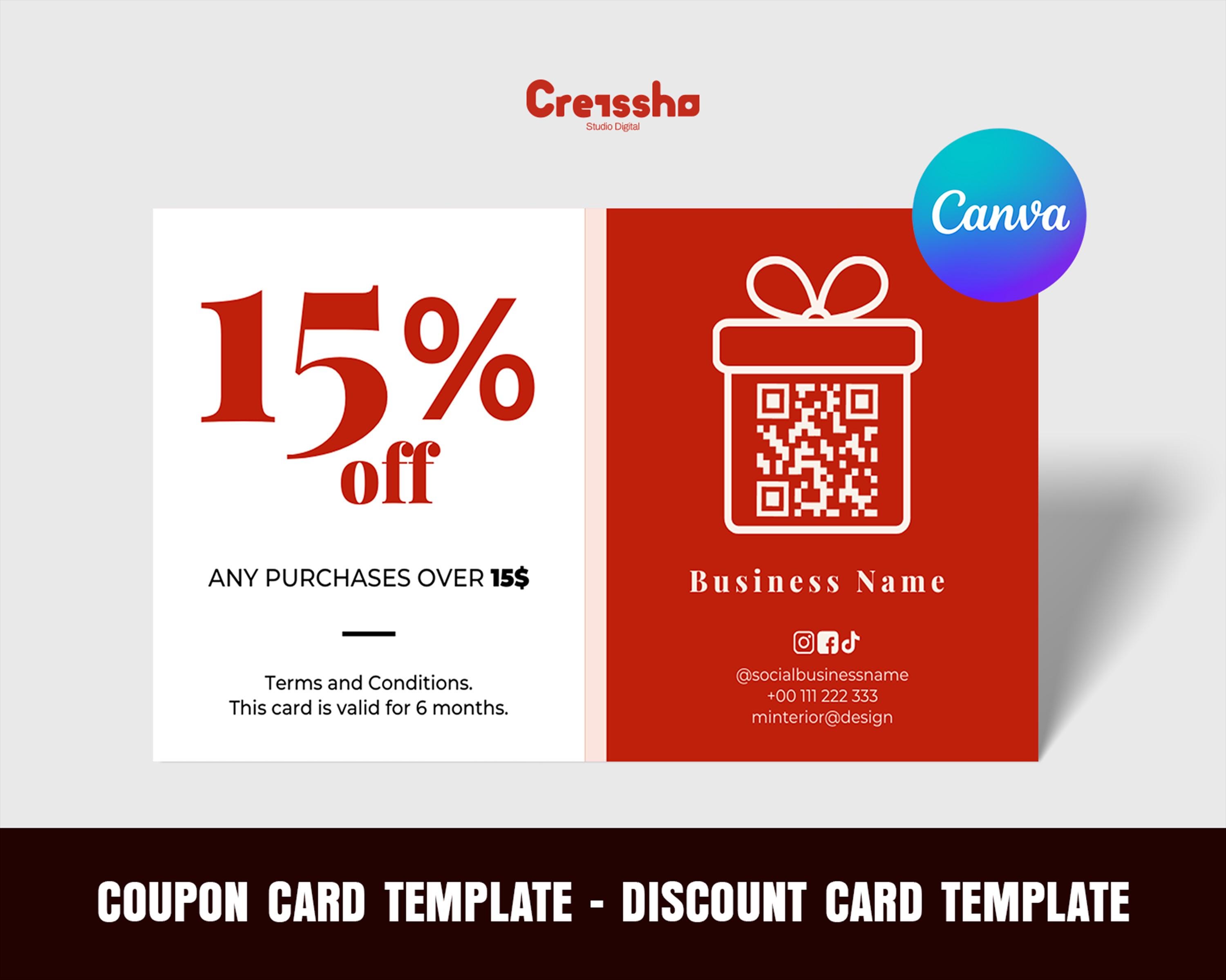 Editable Coupon Card Template, Printable Business Promo Card, Gift ...
