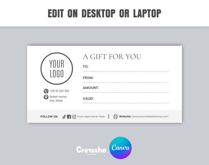 Editable Gift Certificate Template, Printable Gift Voucher, Editable ...