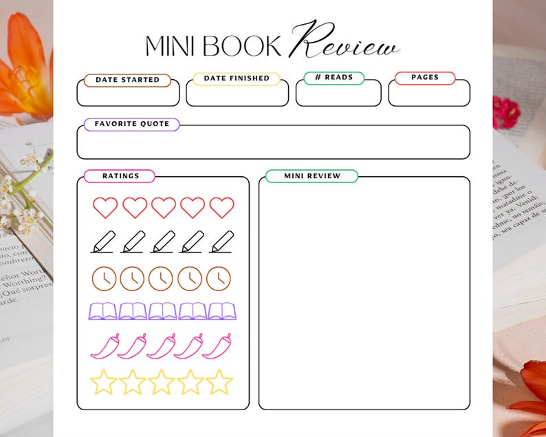 Mini Book Review Template PDF, Printable Reading Journal Page, Book ...
