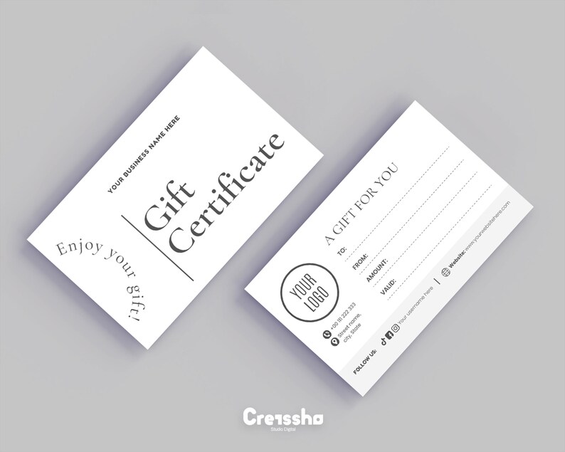 Editable Printable Minimal Gift Card Certificate Template, Gift Card ...