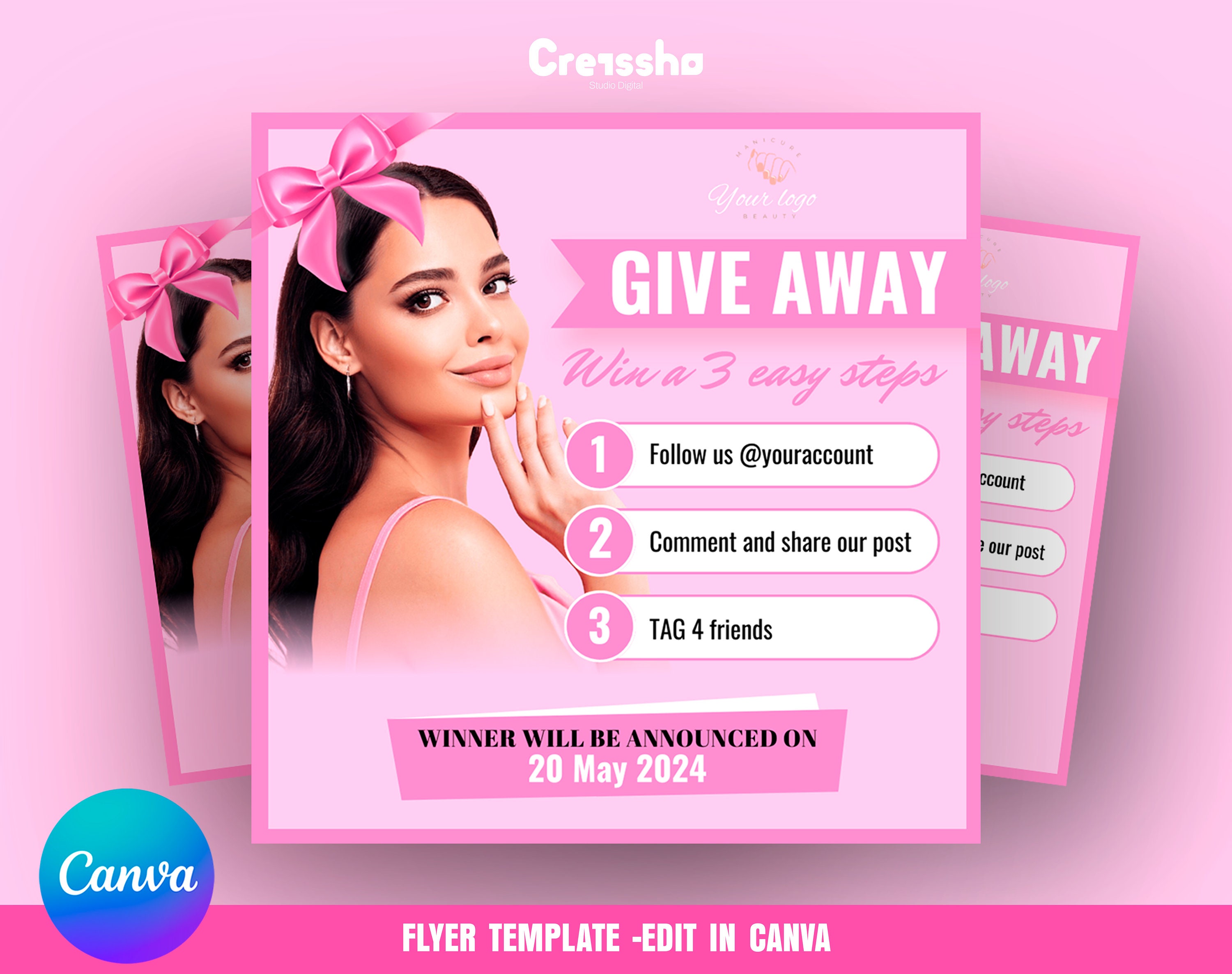 Giveaway Flyer Template, Canva Template, Giveaway Raffle Social Media ...
