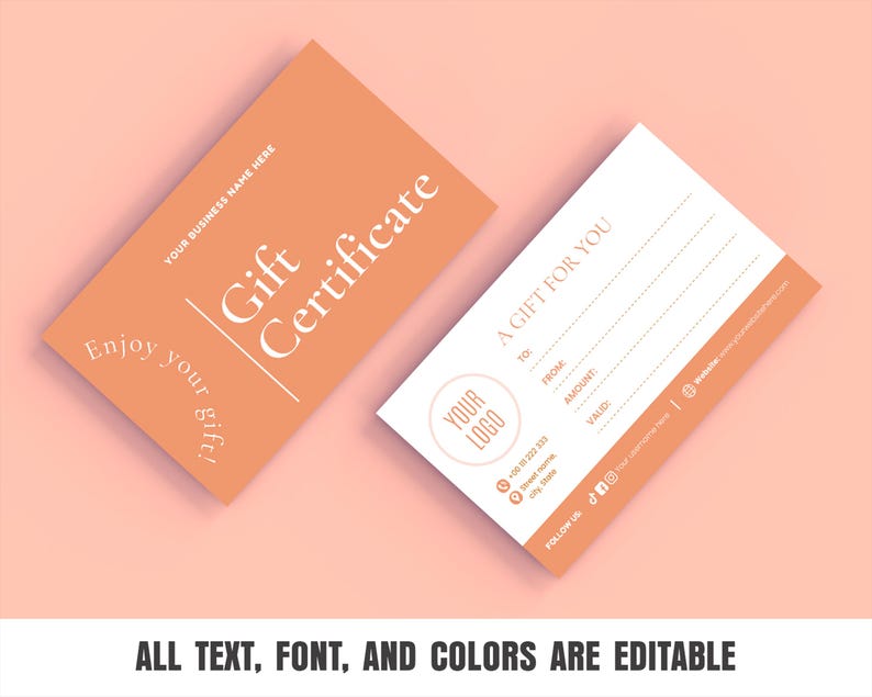 Editable Printable Minimal Gift Card Certificate Template, Gift Card ...