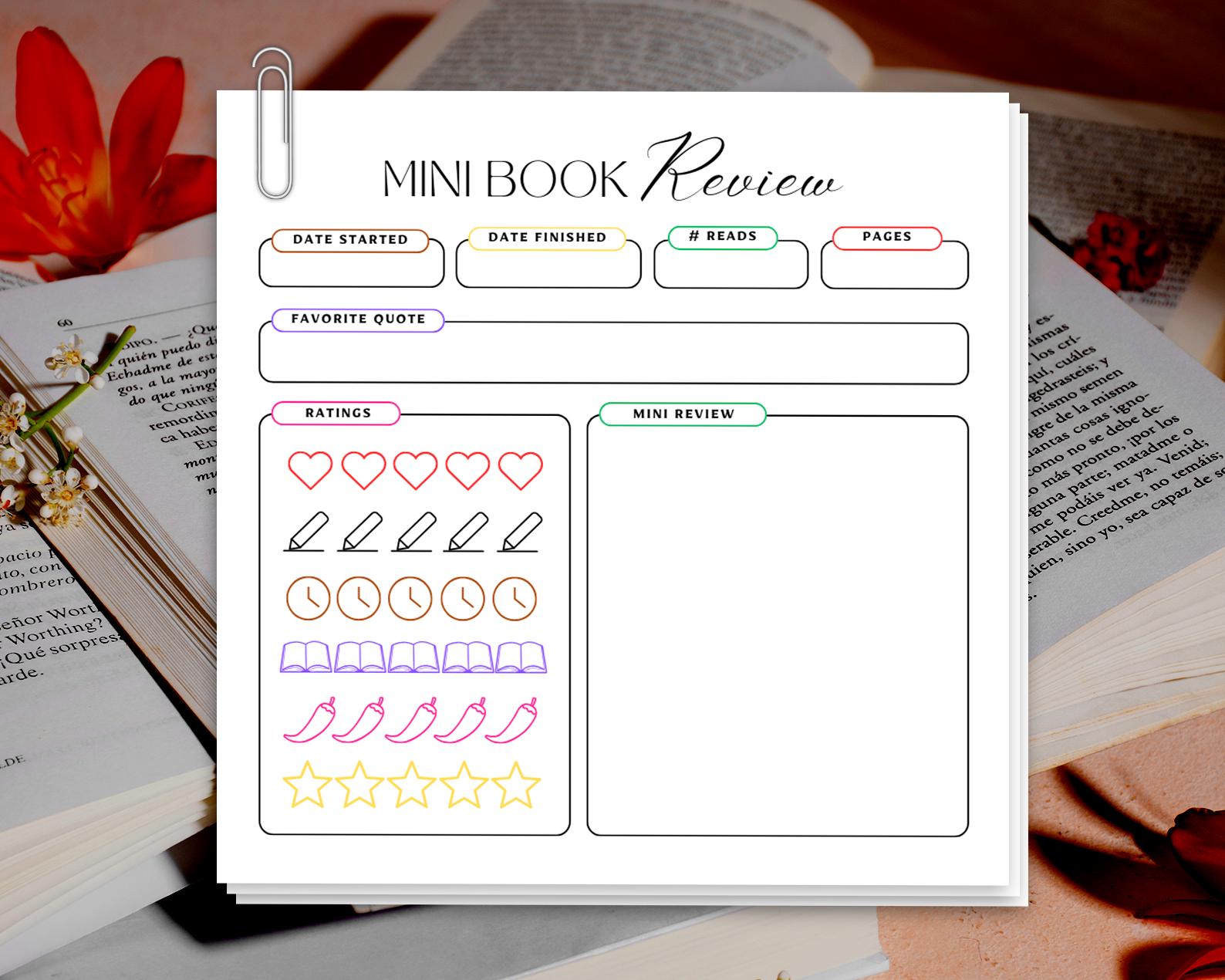 Mini Book Review Template PDF, Printable Reading Journal Page, Book ...