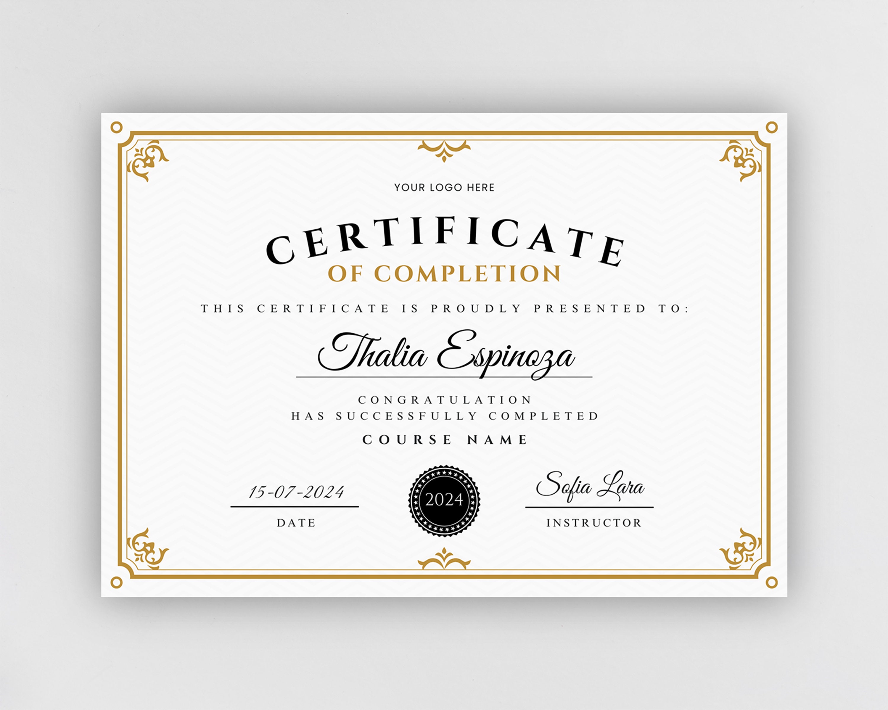 Certificate of Completion Template, Printable Course Certificate of ...