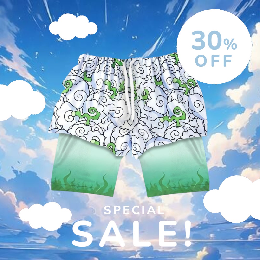 Anime One Piece Shorts, Devil Fruit Shorts, White and Green Shorts ...