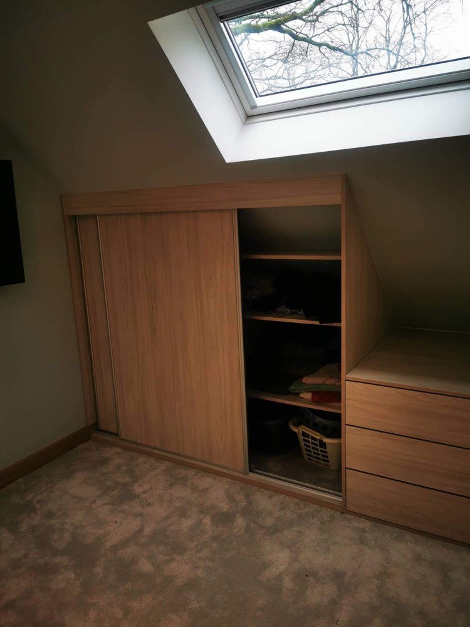 Custom Sliding Door Attic Wardrobe Sloped Ceiling Closet Melamine Oak ...