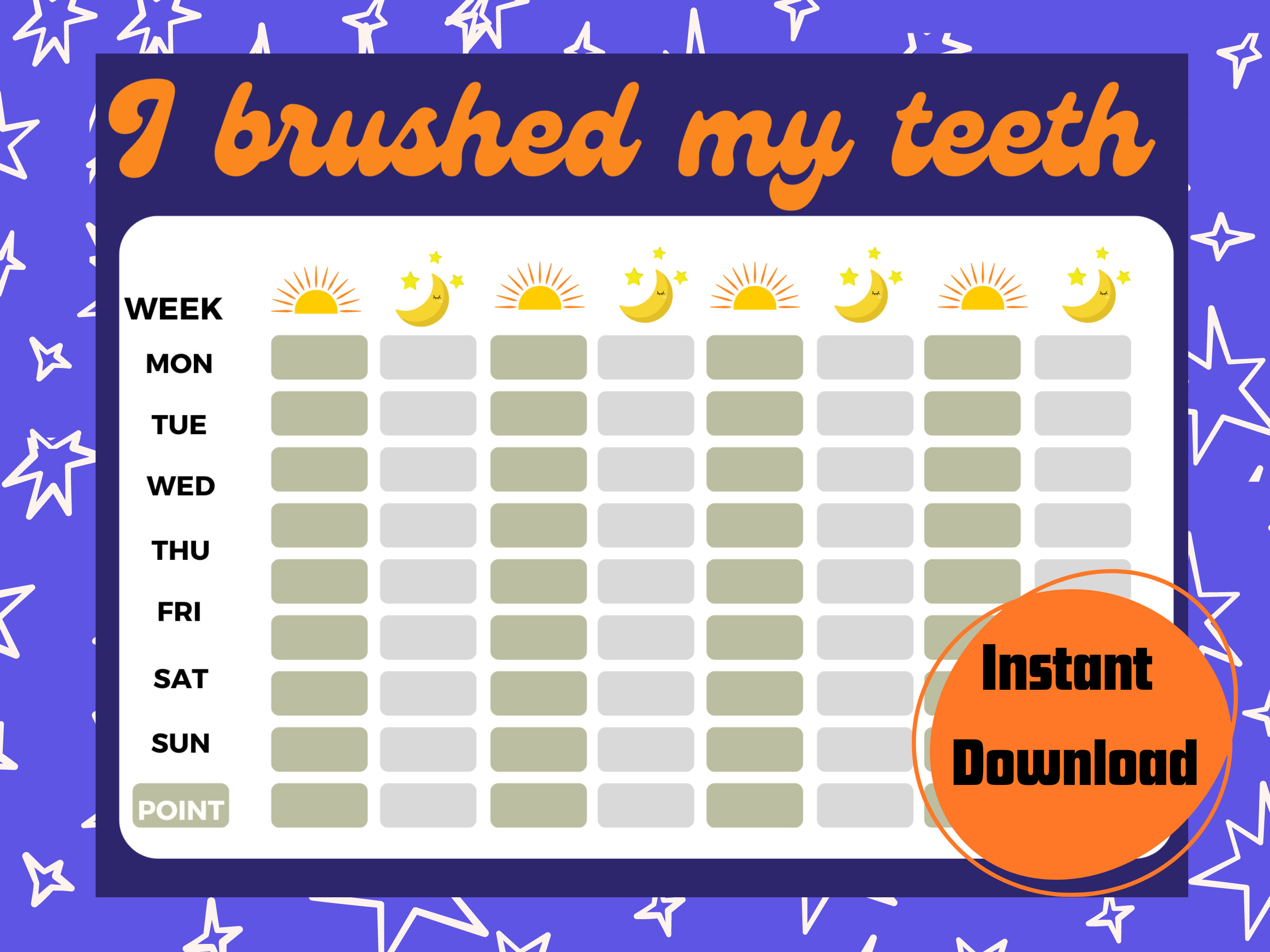 Printable Tooth Brush Chart, Kids Teeth Brushing Chart , Children's ...