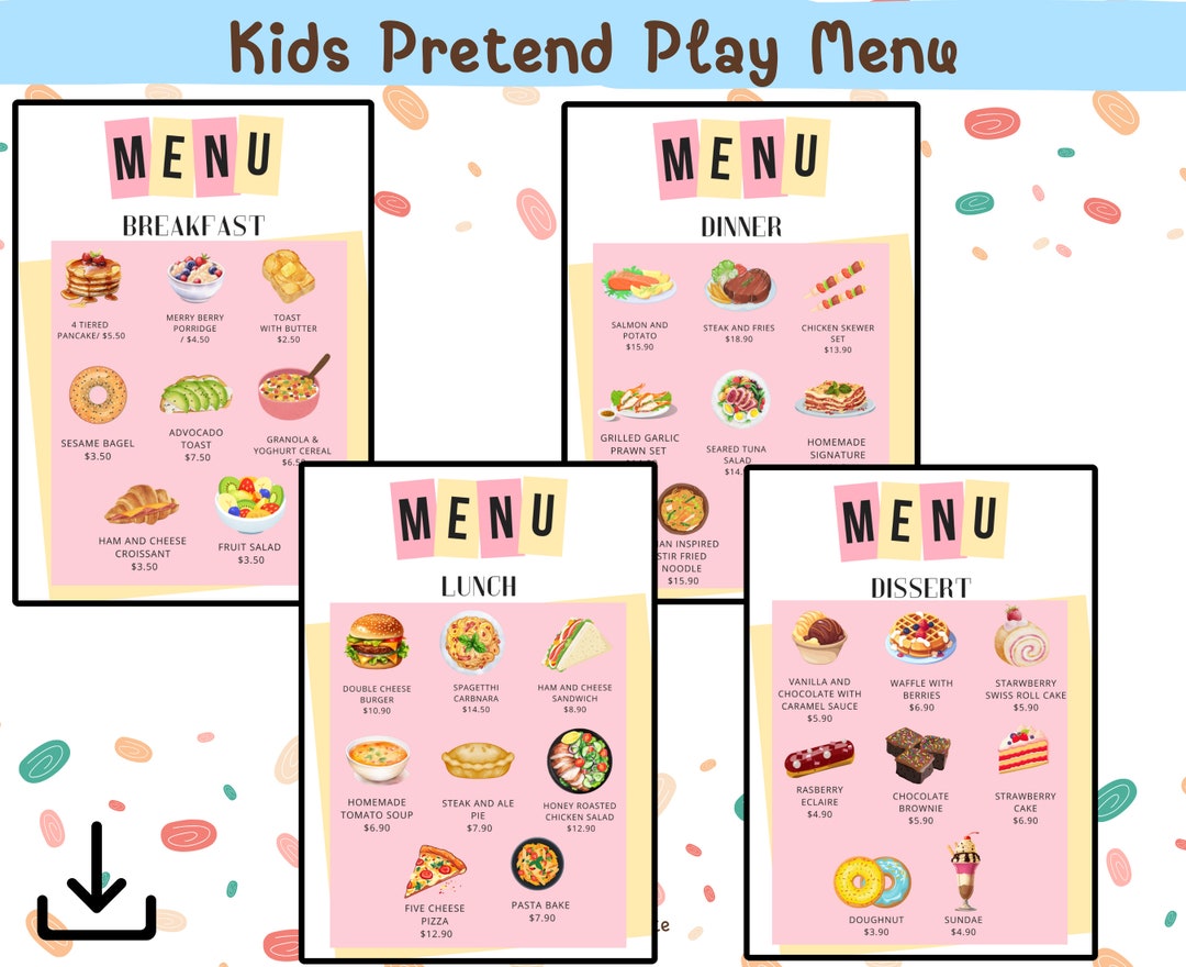 Pretend Play Menu Printable, Imagination Play, Pretend Cafe Menus ...