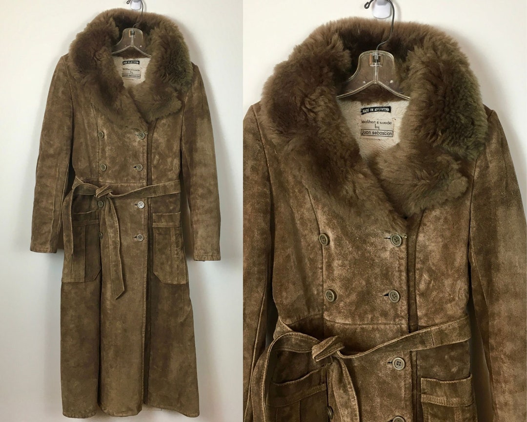 Vintage 70s Penny Lane Princess Coat Suede Leather Fur Belted - Etsy