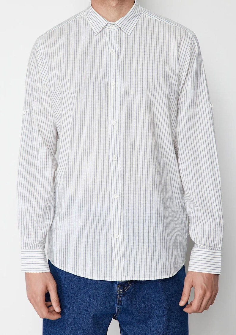 Men's Striped Linen Shirt: Cotton Blend, Regular Fit - Etsy
