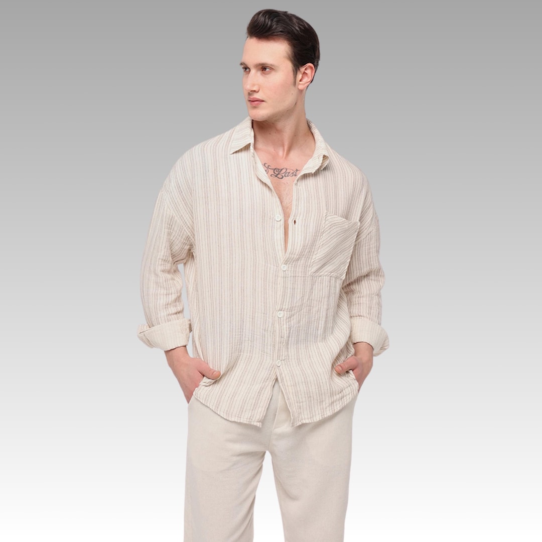 Men's Linen Muslin Shirt, Men's Shirt, Men's Clothing, Men's Striped ...