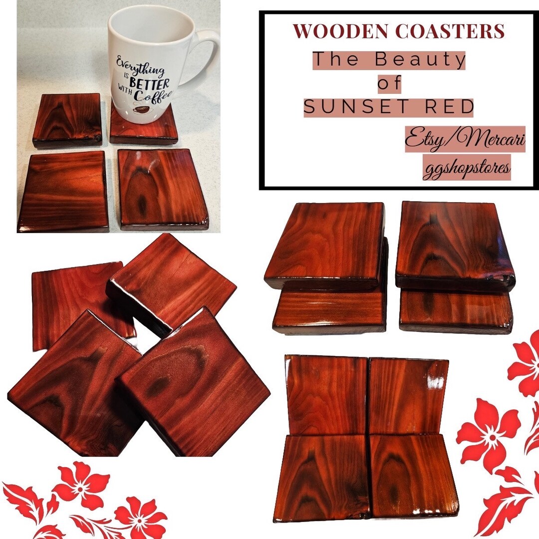 Sunset Red. Colors Handmade Wooden Coasters Collection. Coffee Coasters ...