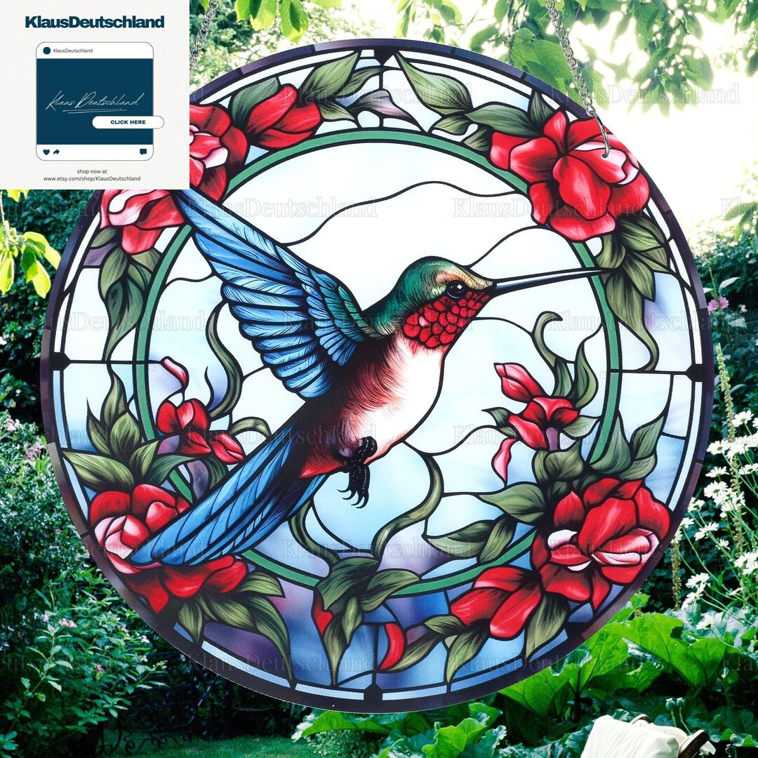 Hummingbirds Suncatcher Ornament, Hummingbirds and Flowers Suncatcher ...