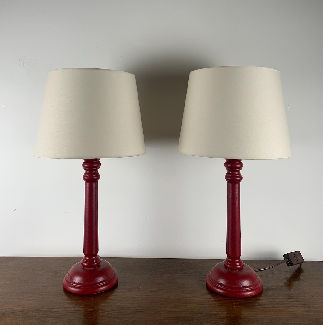 Duo Wooden Bedside Lamp in Burgundy Color Old Colorful Lamp Classic ...