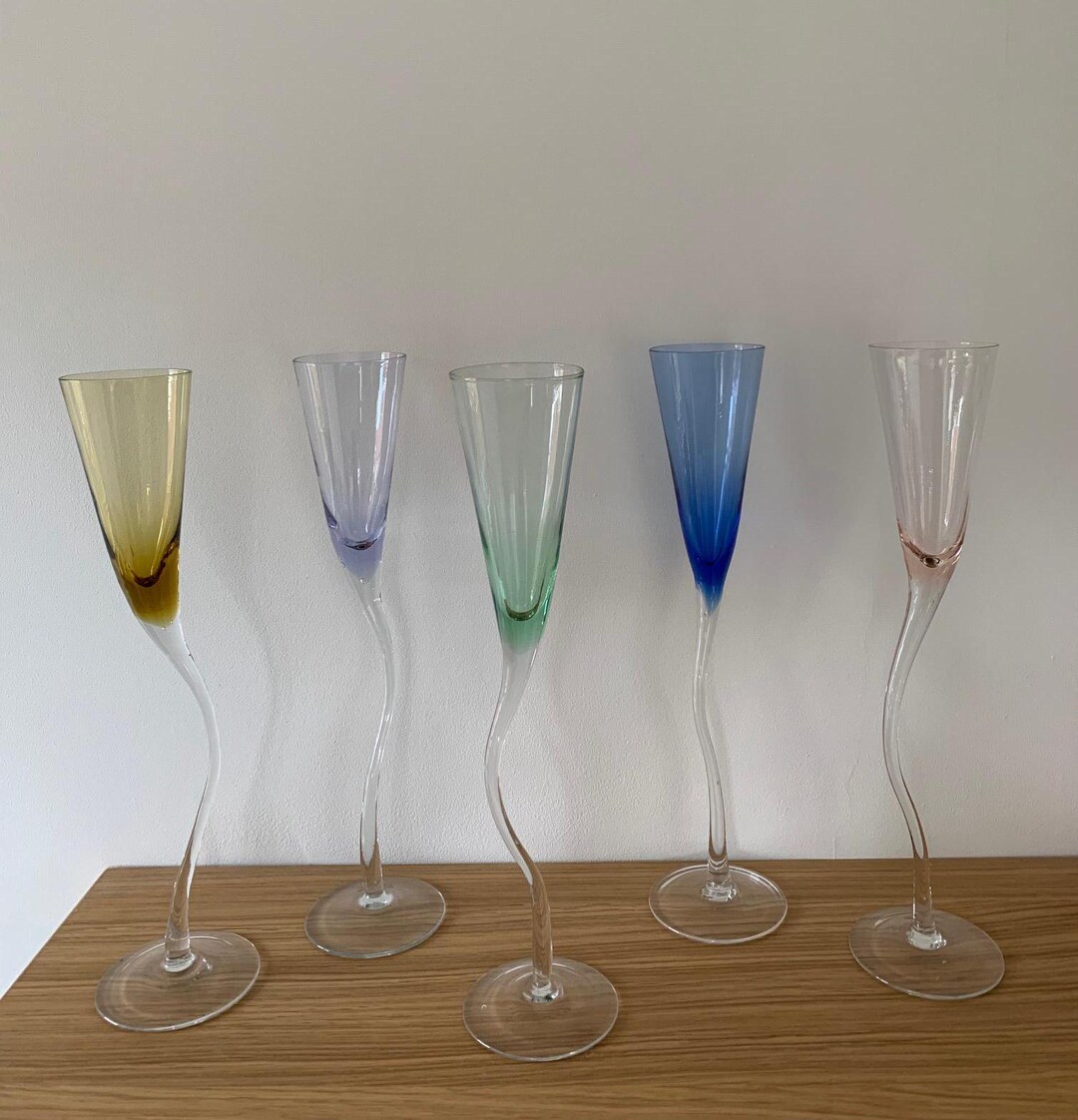 Set of 5 Vintage Multicolored Dancing Champagne Flutes - Unique Blown ...