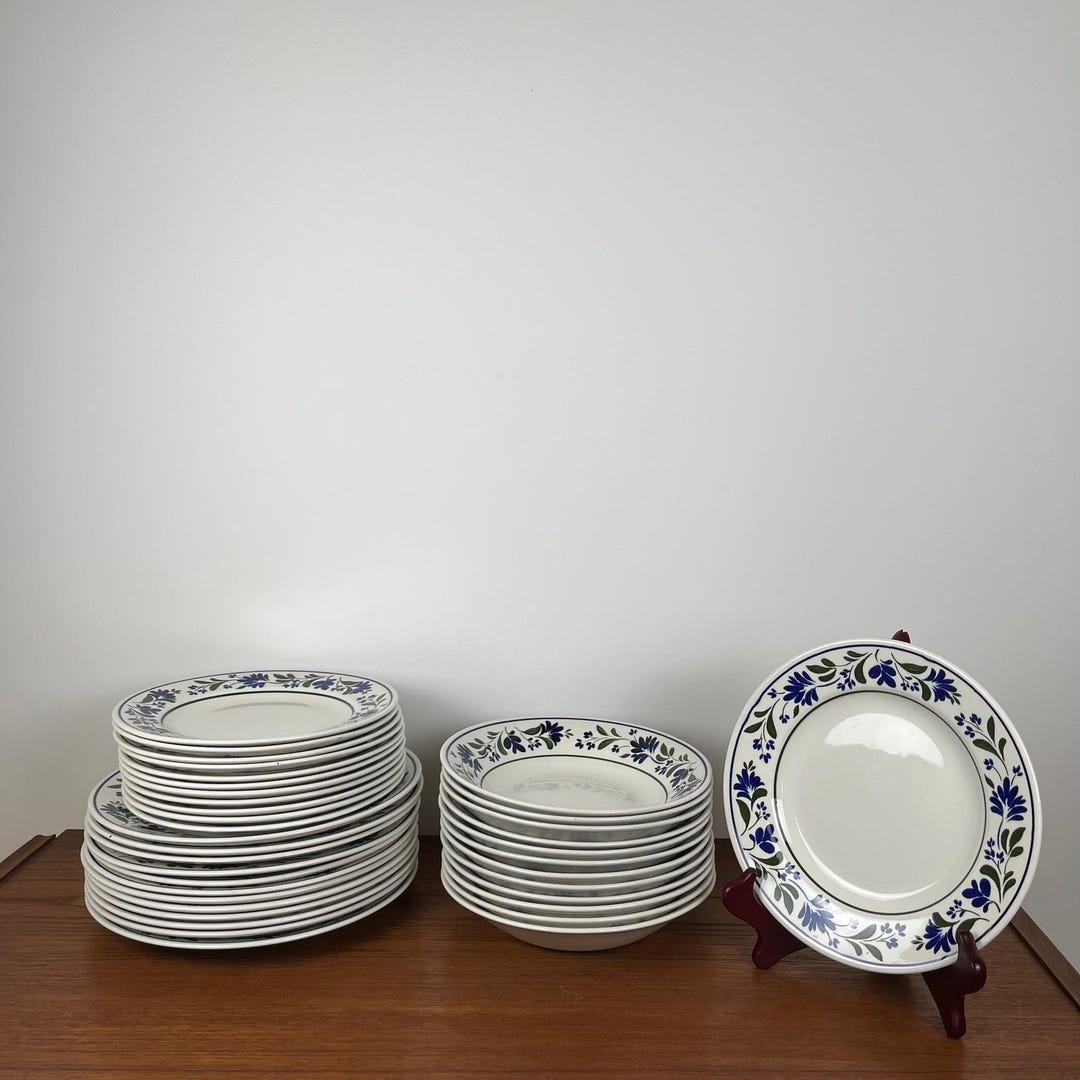 Vintage Churchill England 1970s Ceramic Plates – Blue-green Floral ...
