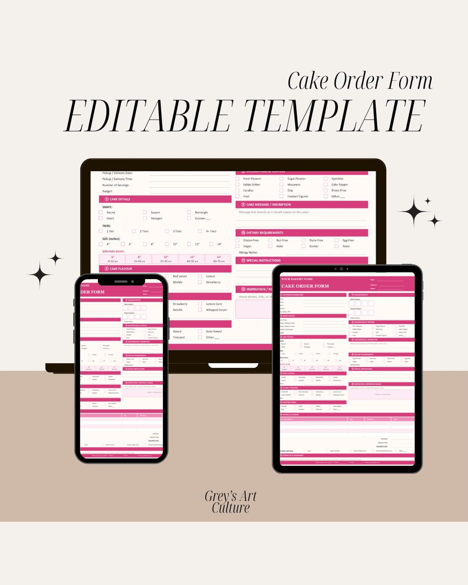 Editable Canva Cake Order Form Template, Bakery Client Sheet (US Letter ...
