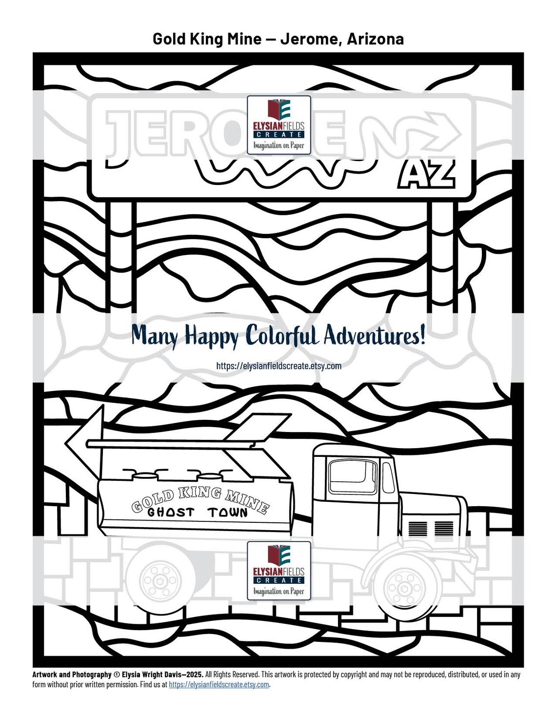 Gold King Mine Coloring Page: Jerome, Arizona, Original Artwork ...