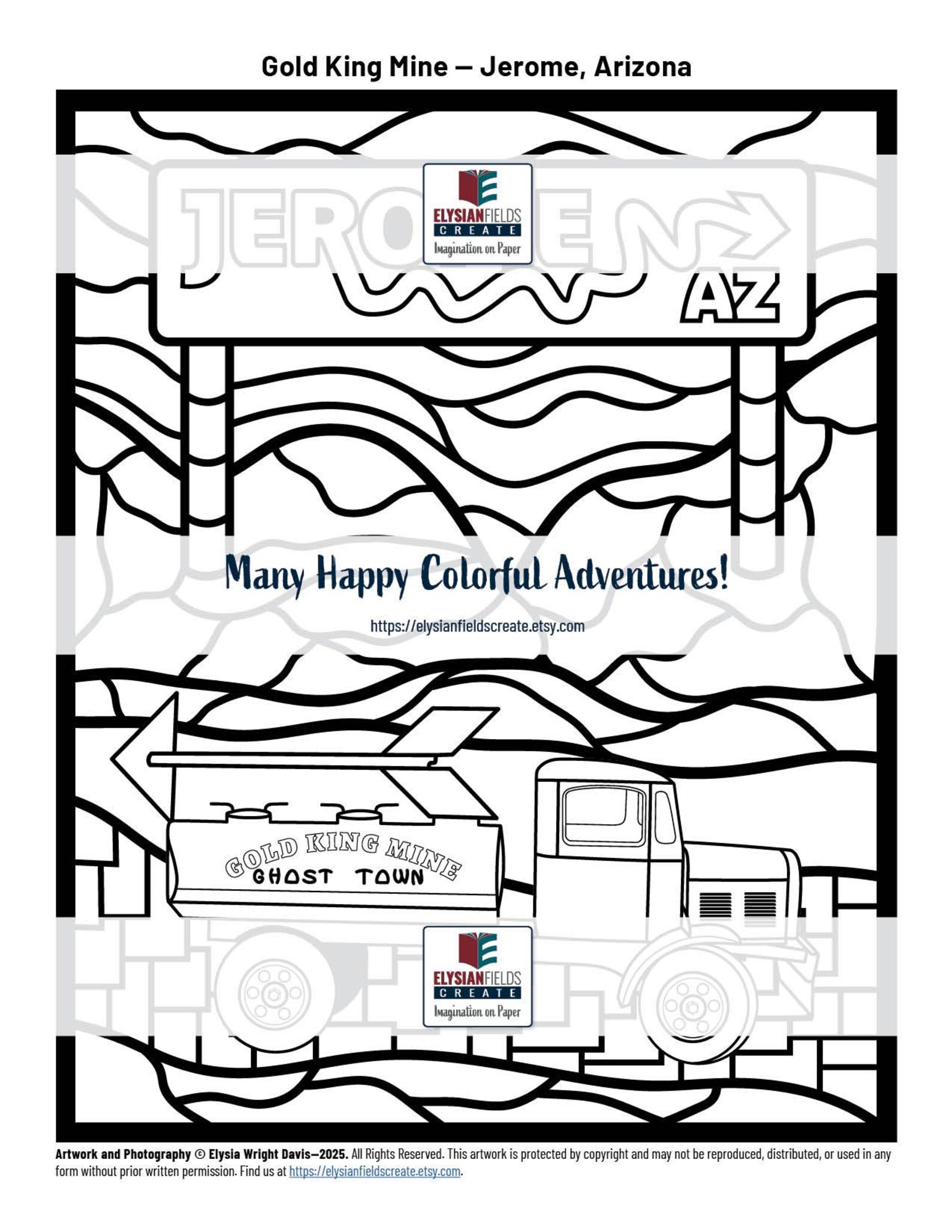Gold King Mine Coloring Page: Jerome, Arizona, Original Artwork ...