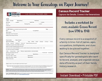 Genealogy Census Record Worksheet: Family History Tracker (printable ...