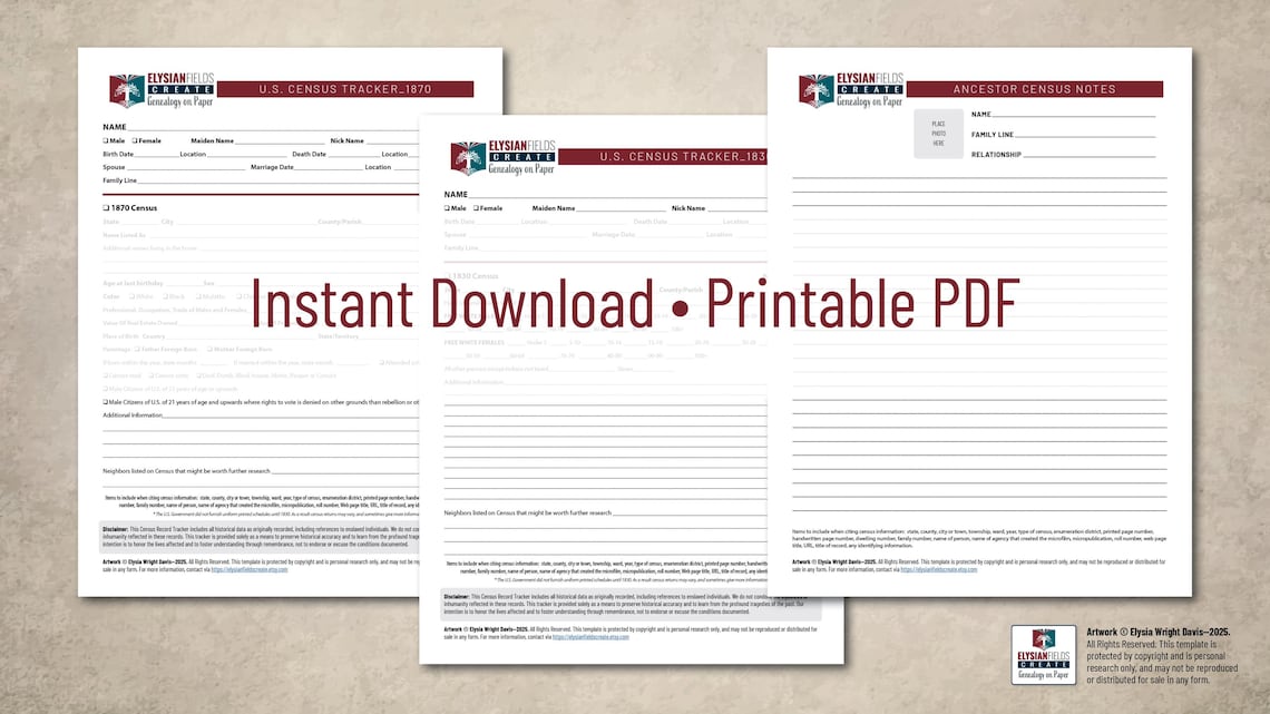 Genealogy Census Record Worksheet: Family History Tracker (printable ...