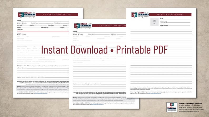 Genealogy Census Record Worksheet: Family History Tracker (printable ...