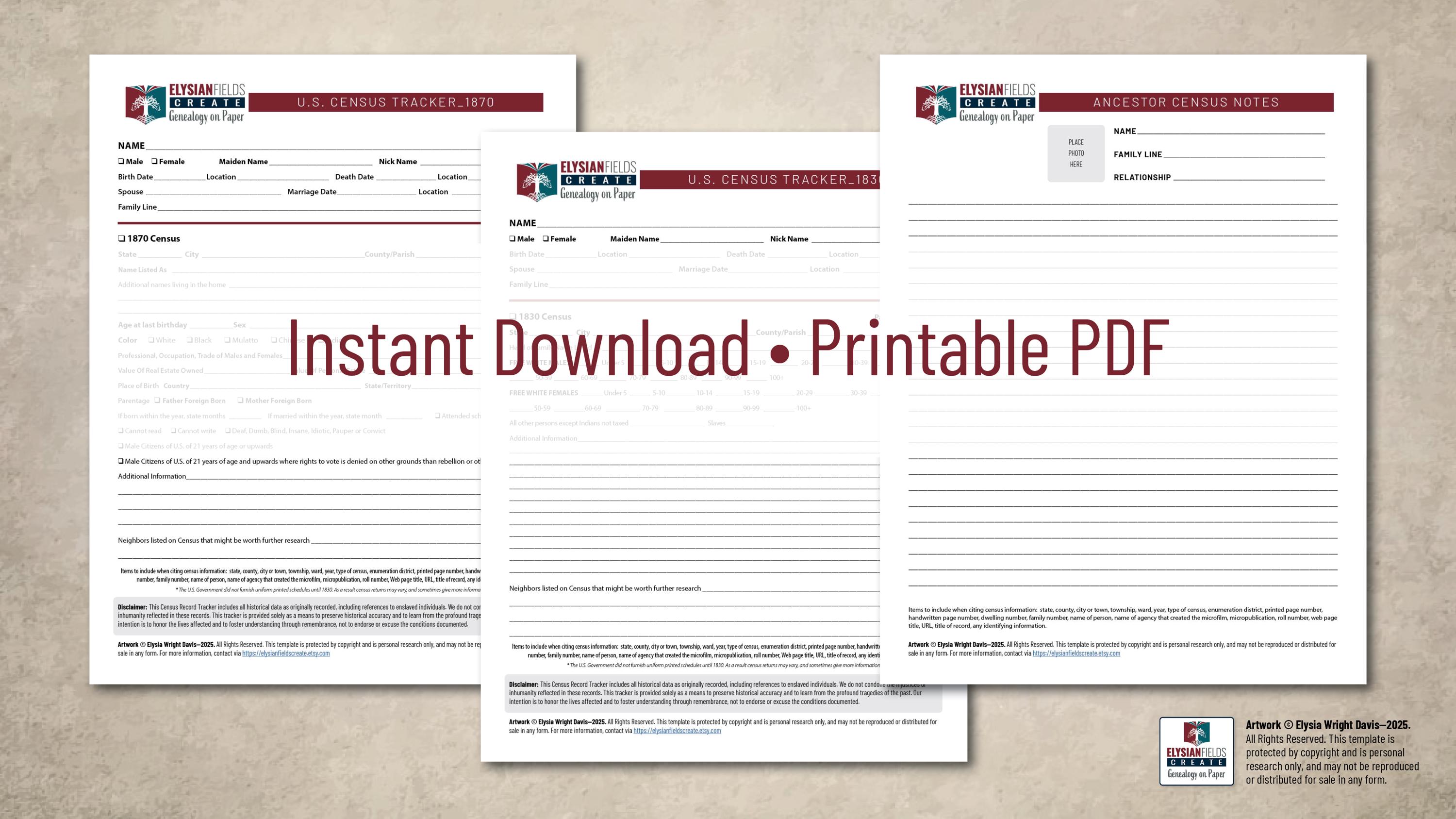 Genealogy Census Record Worksheet: Family History Tracker (printable ...