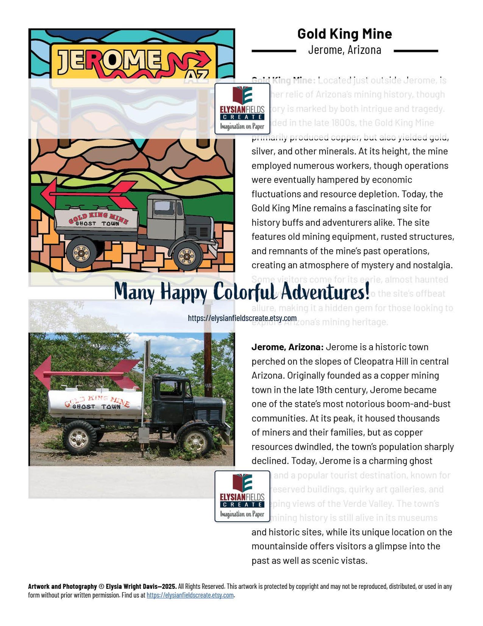 Gold King Mine Coloring Page: Jerome, Arizona, Original Artwork ...