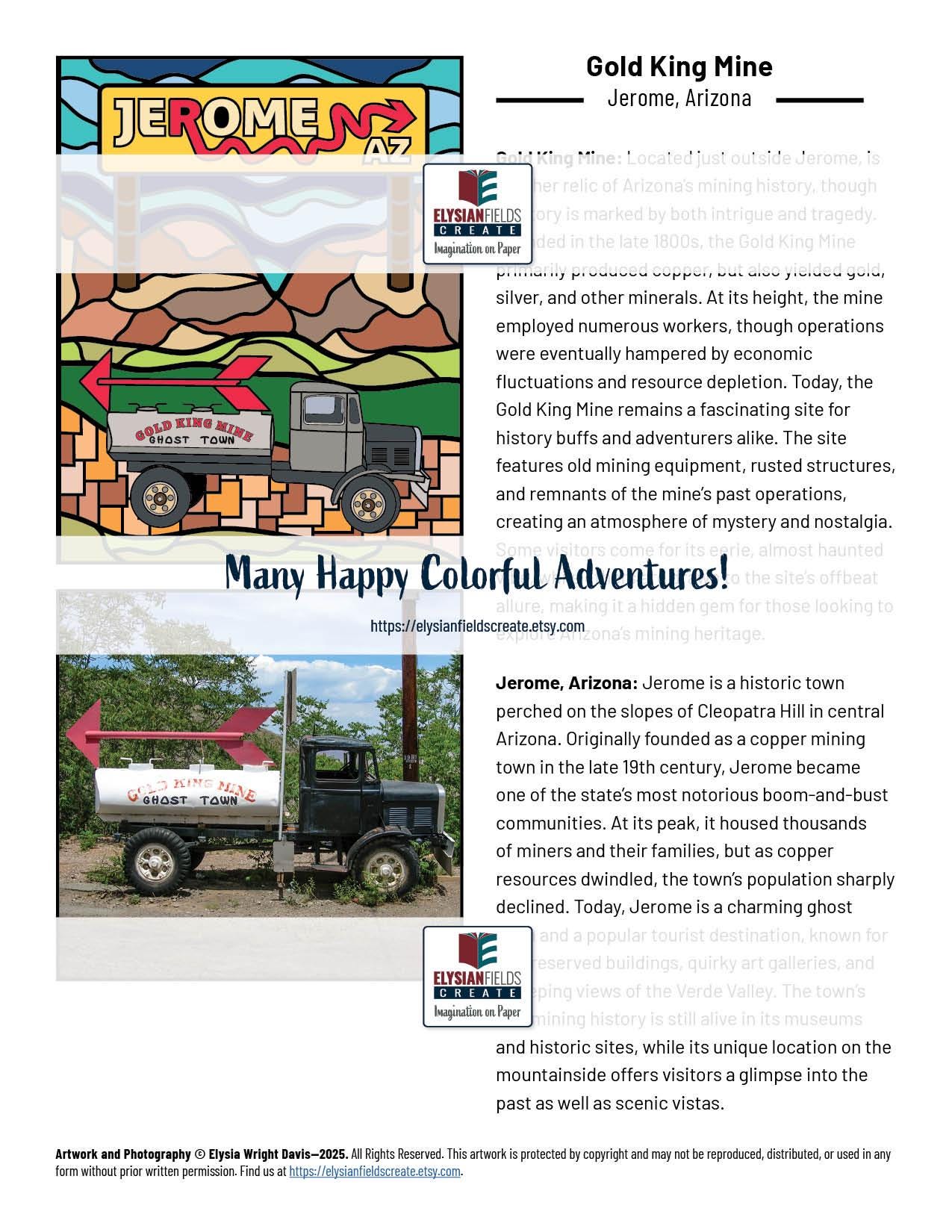 Gold King Mine Coloring Page: Jerome, Arizona, Original Artwork ...