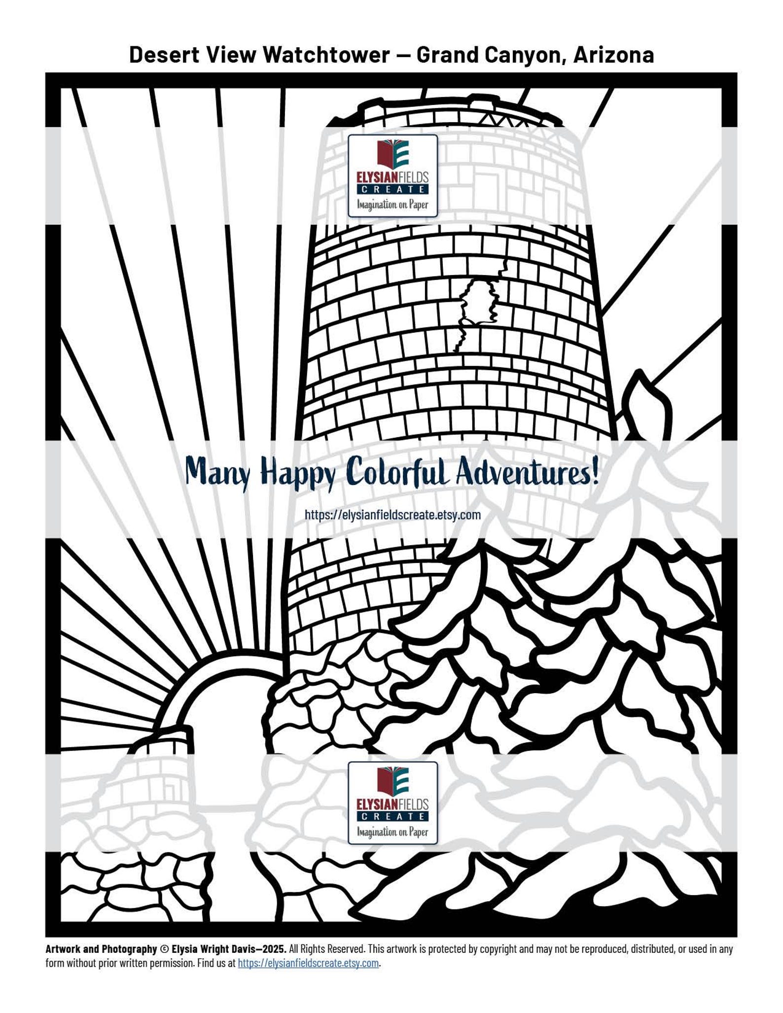 Grand Canyon Desert View Watchtower Coloring Page, Original Artwork ...