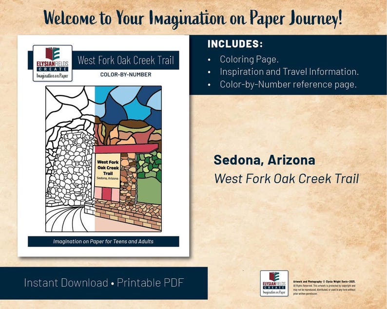 Sedona Arizona Coloring Page: West Fork Oak Creek Trail, Original ...