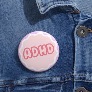 Cute ADHD Button – Pink & Purple ADHD Pride Pin – Neurodivergent Badge ...