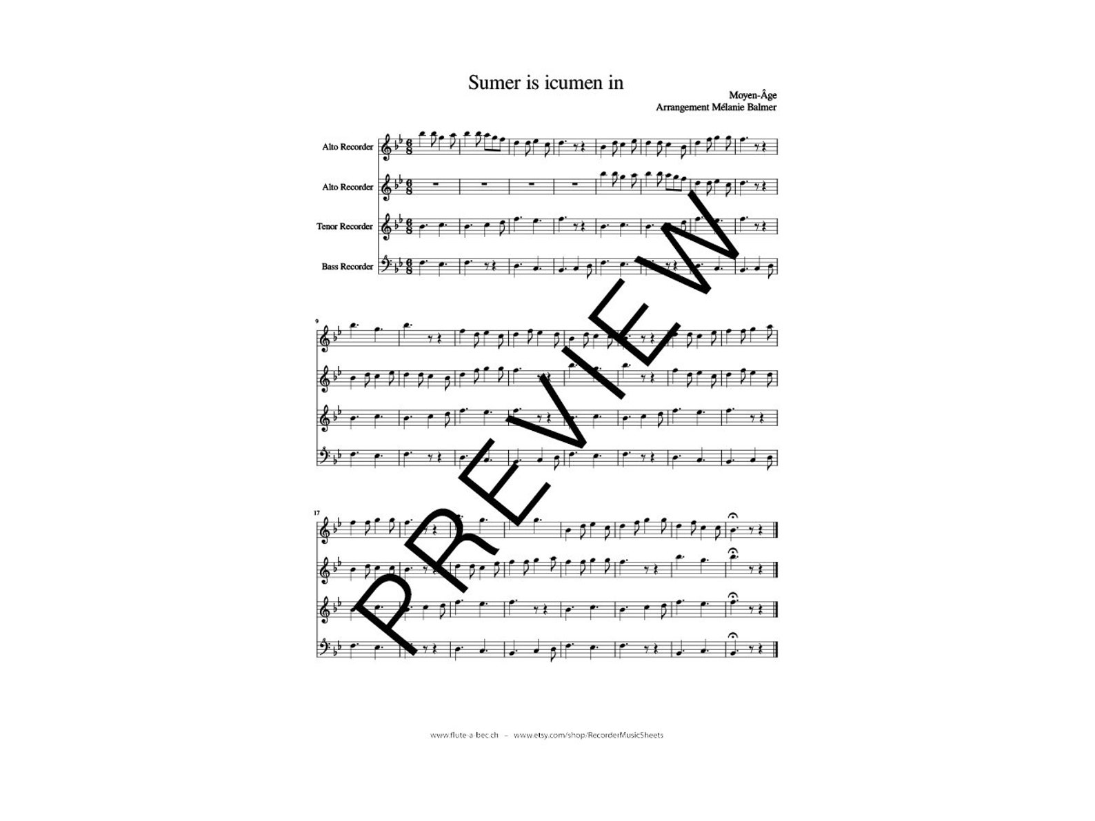 Sumer is Icumen in - 2 Alti - Medieval - Music Sheet for Recorder - Etsy