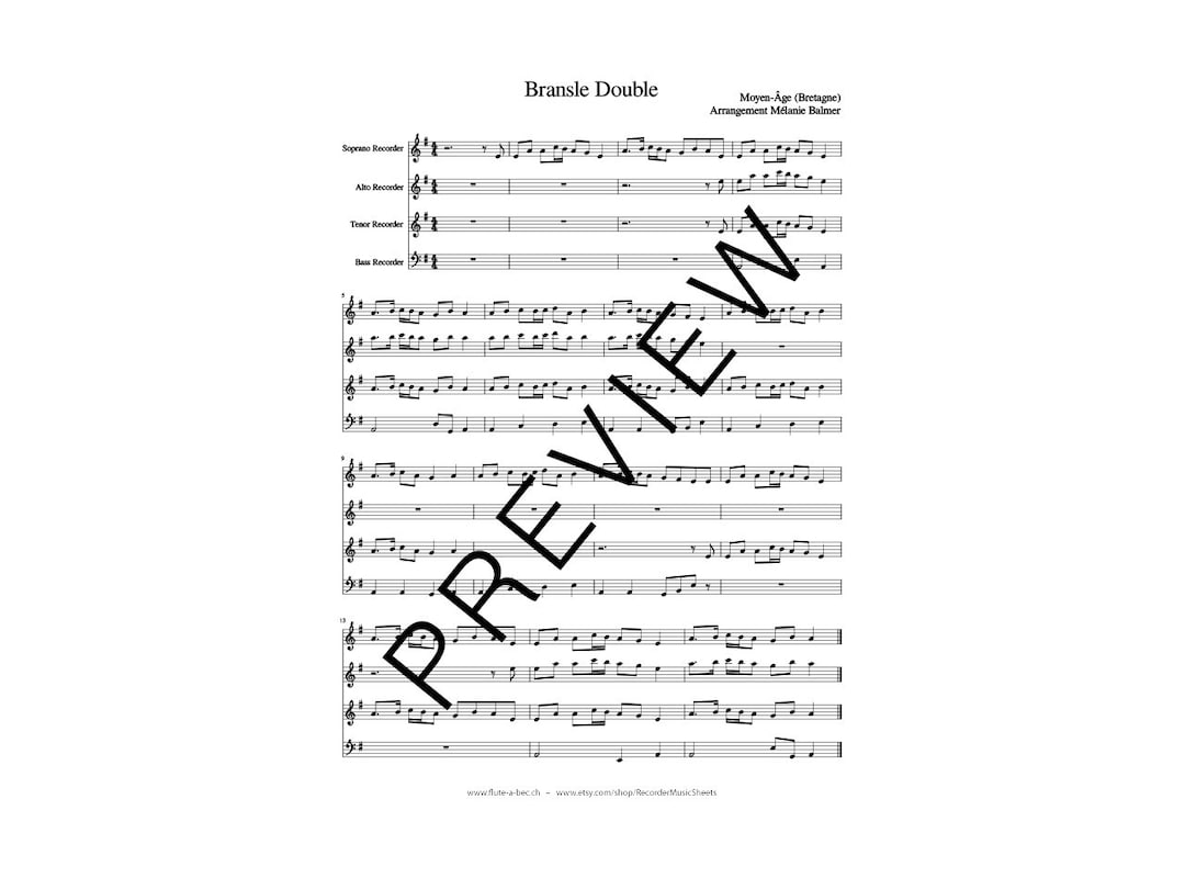 Bransle Double - Medieval - Music Sheet for Recorder - Etsy