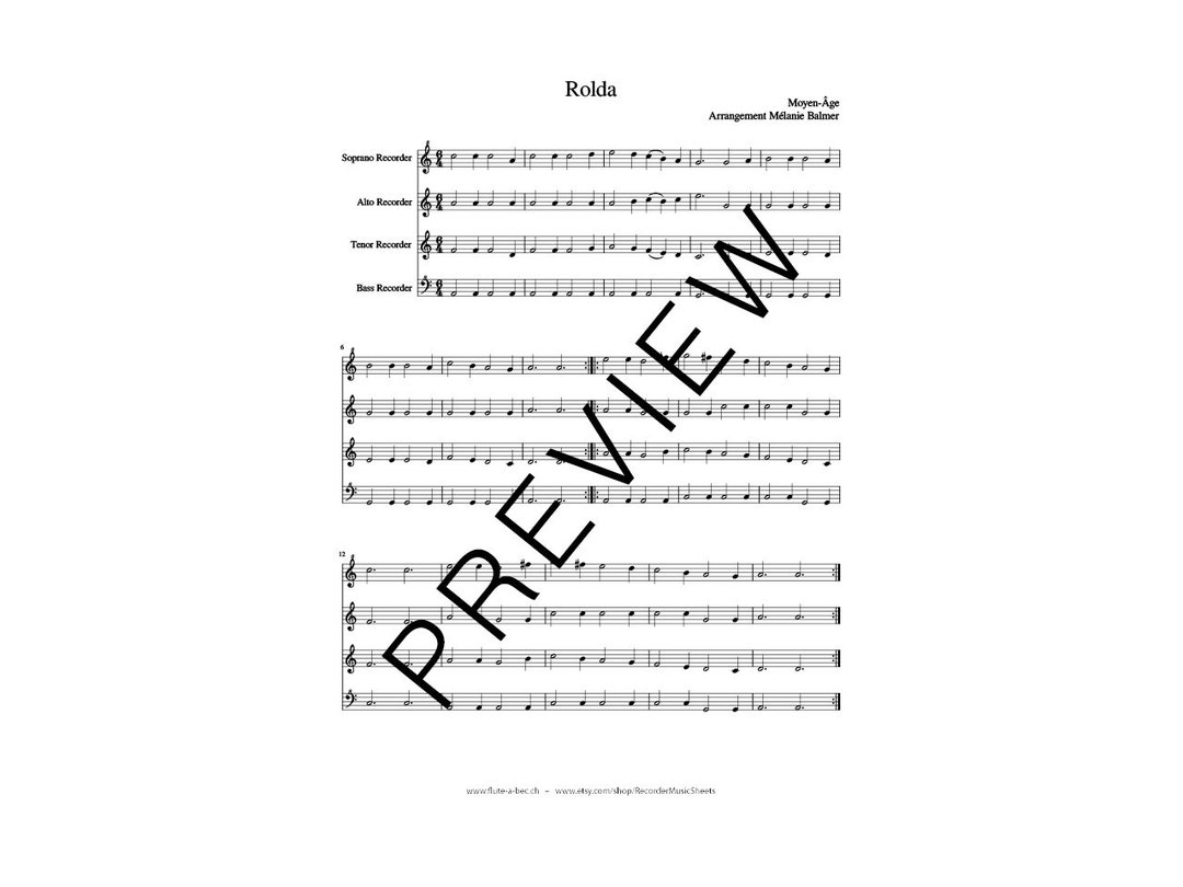 Rolda - Medieval - Music Sheet for Recorder - Etsy