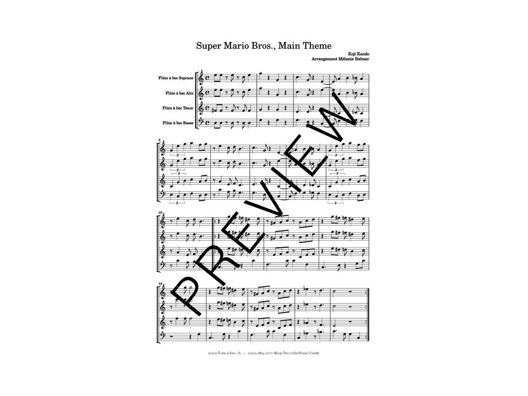 Super Mario Bros. - Main Theme - Music Sheet for Recorder - Etsy