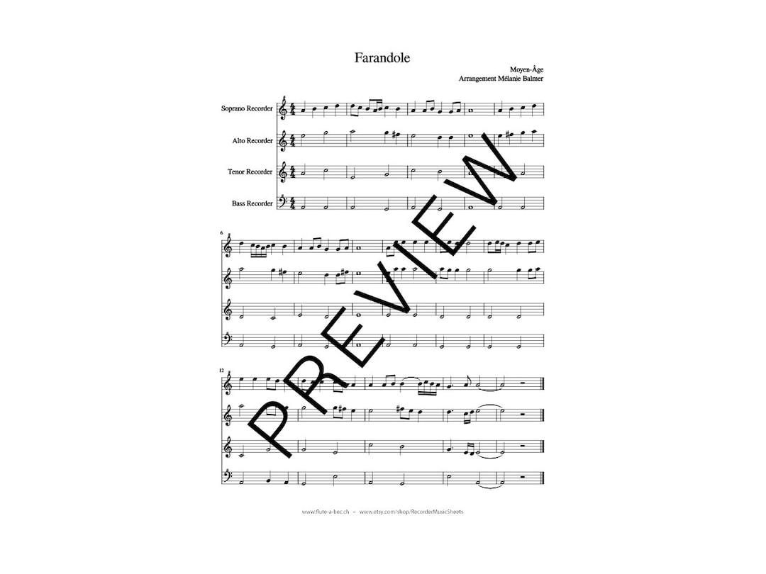 Farandole - Medieval - Music Sheet for Recorder - Etsy