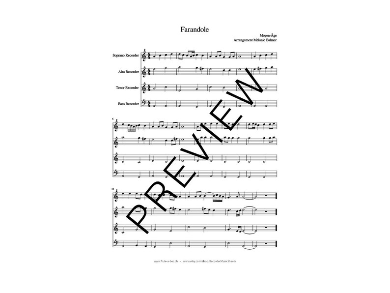 Farandole - Medieval - Music Sheet for Recorder - Etsy