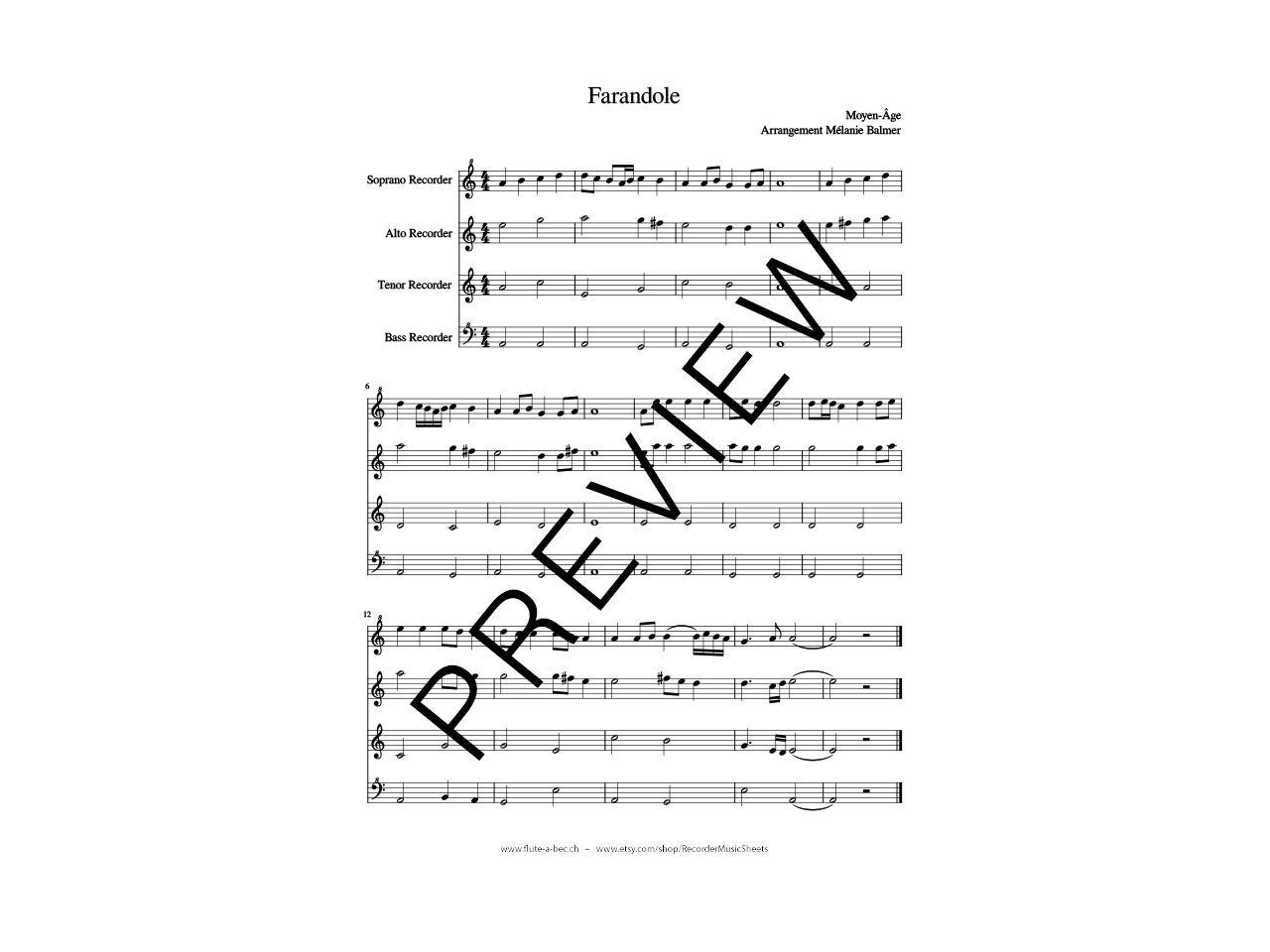Farandole - Medieval - Music Sheet for Recorder - Etsy