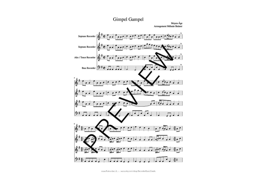 Gimpel Gampel - Medieval - Music Sheet for Recorder - Etsy