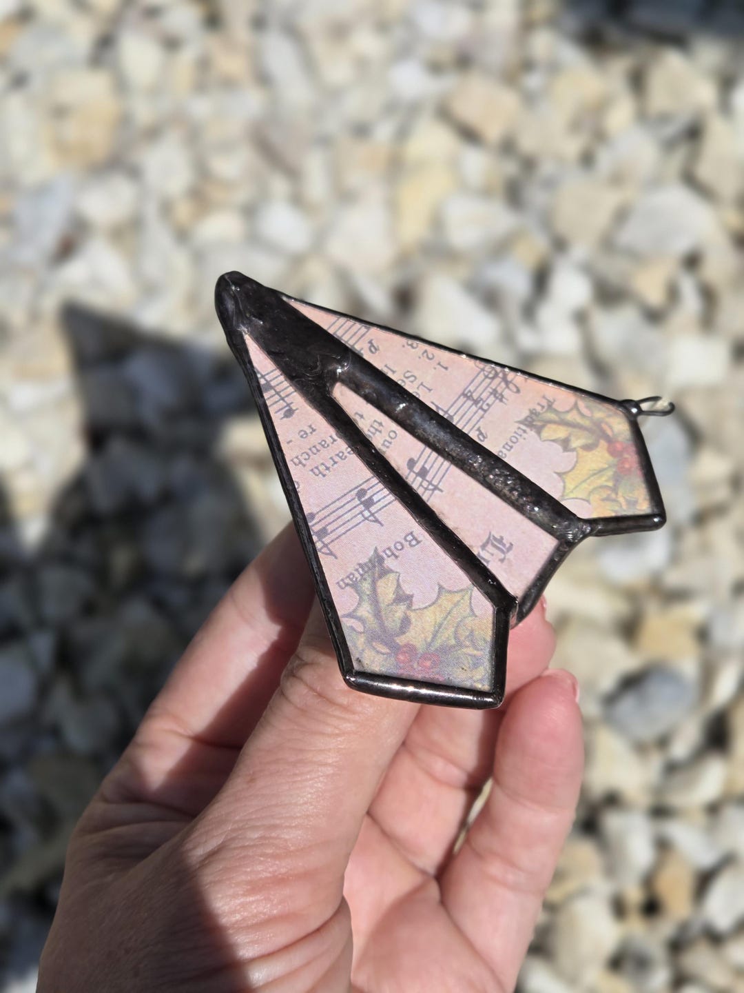 Stained Glass Paper Airplane Ornament – Music Notes & Christmas Holly ...