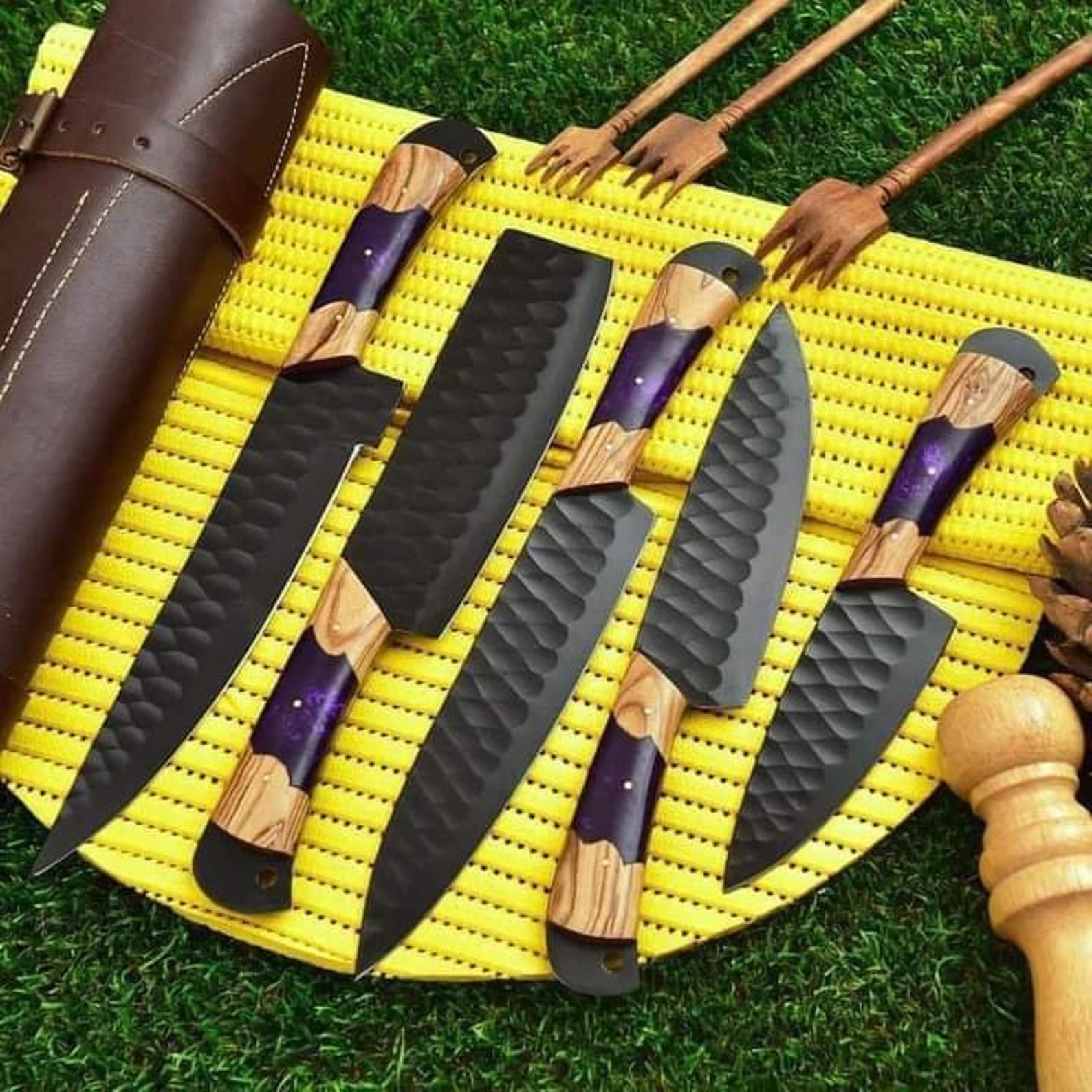 Handmade Kitchen Knifes Set Chief Set With Leather Sheath - Etsy