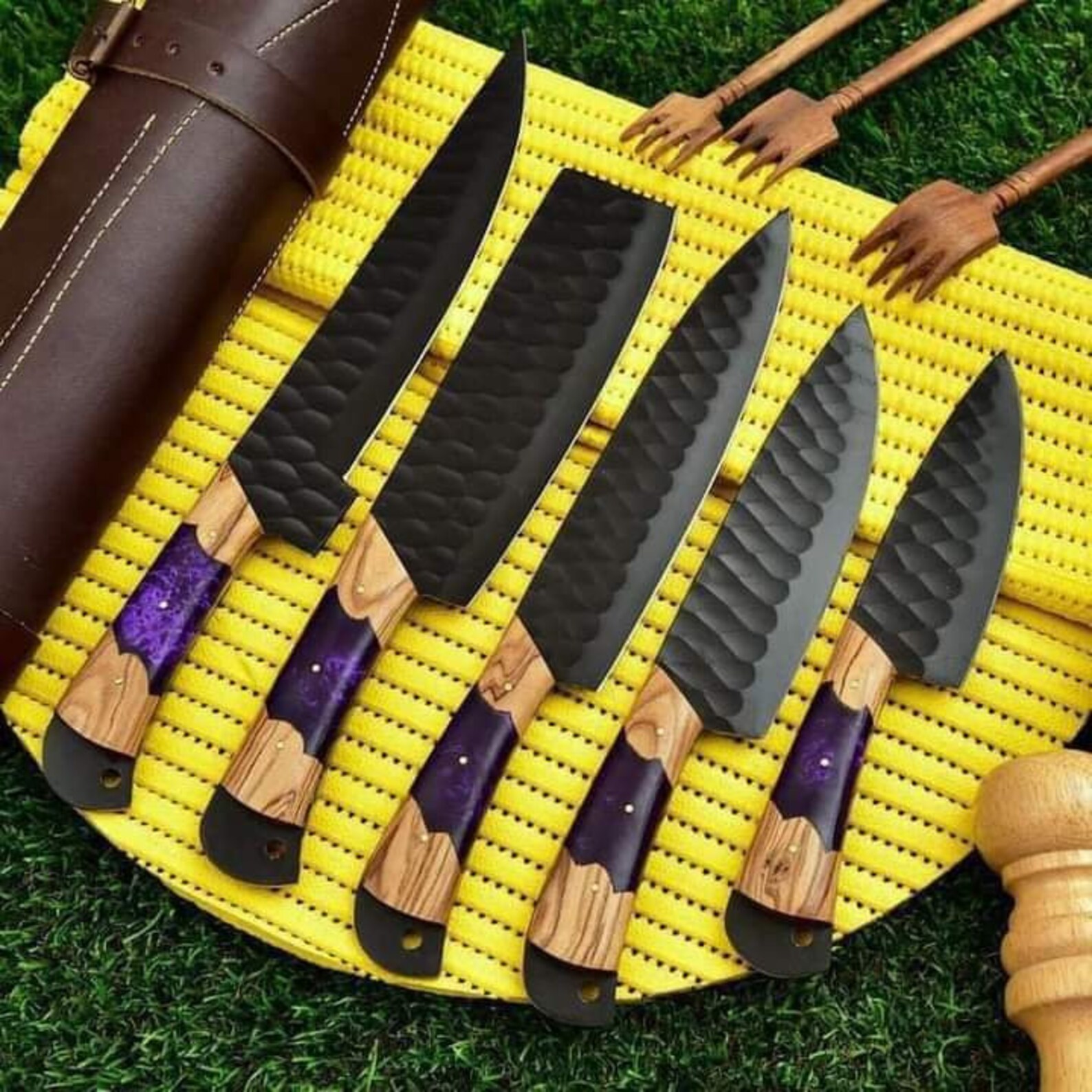 Handmade Kitchen Knifes Set Chief Set With Leather Sheath - Etsy