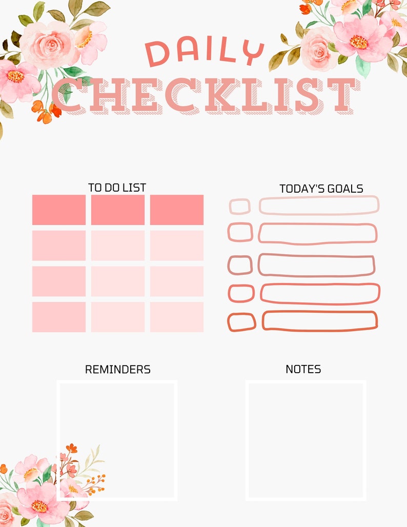 Floral Daily Checklist Template - Etsy