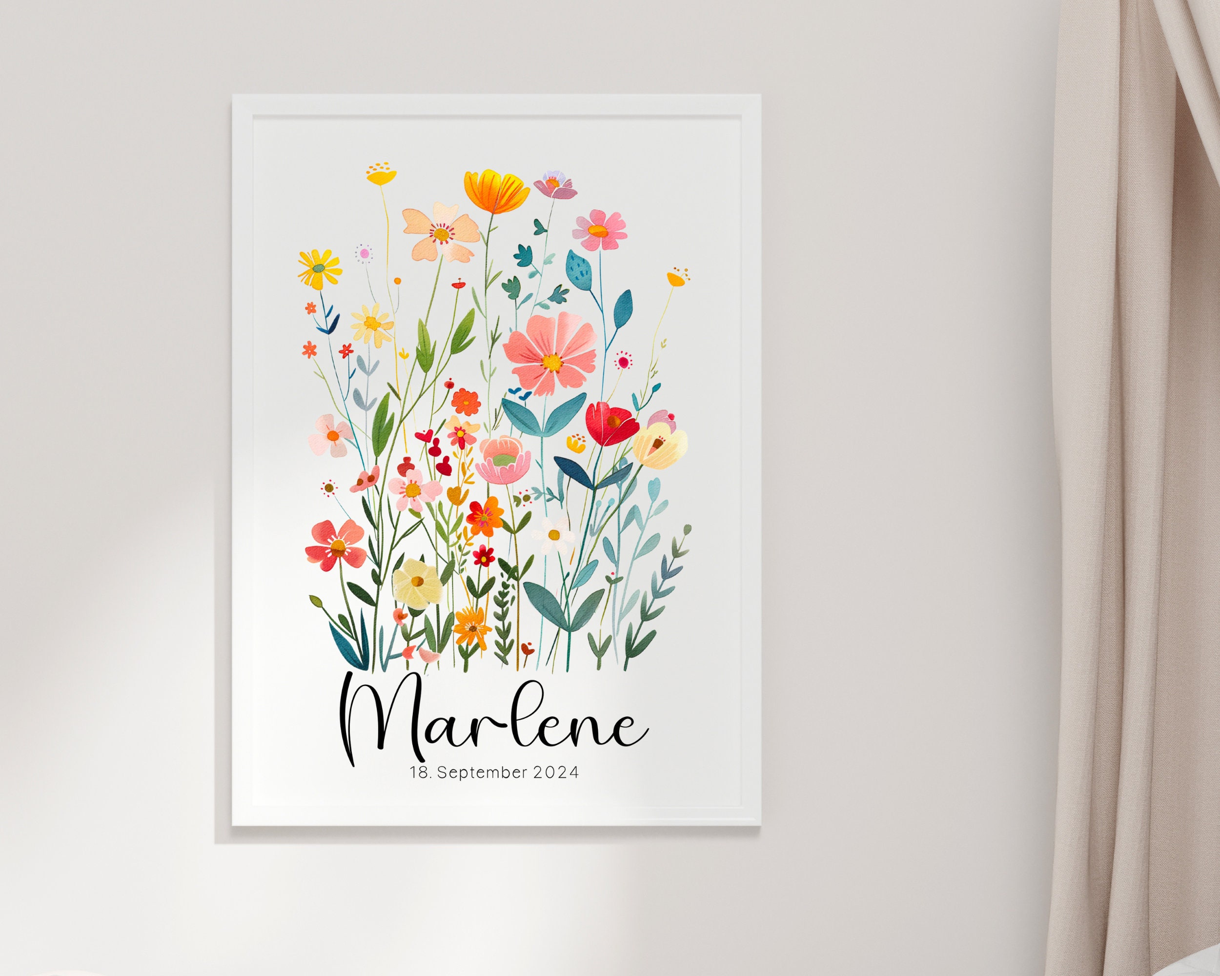 Wildflowers Name Poster, Poster Name, Flowers and Date of Birth, Birth ...