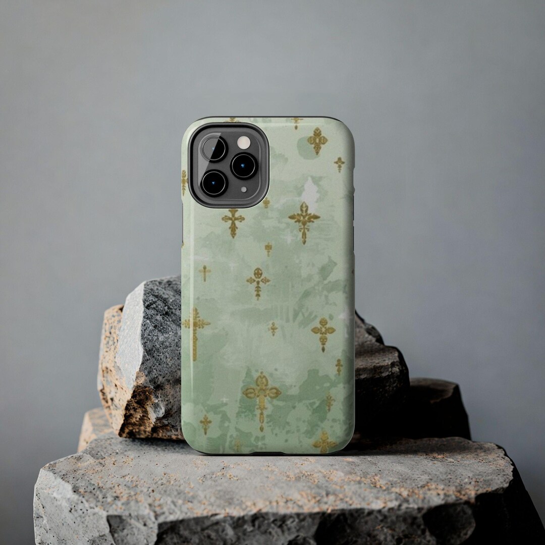 Light Green Small Gold Crosses Phone Case | Tough Protection - Etsy